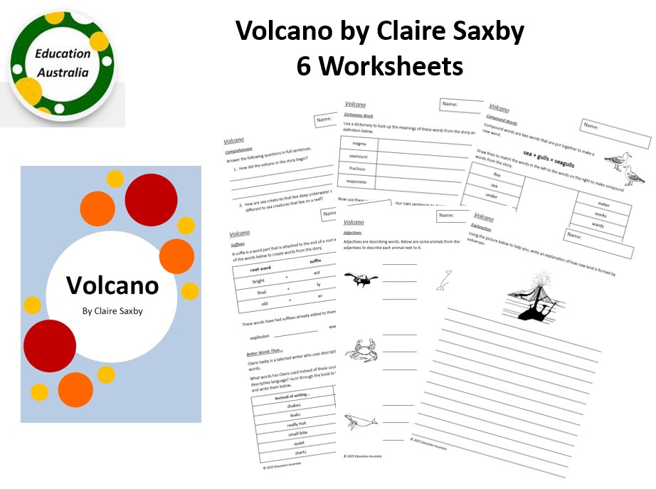 Volcano by Claire Saxby and Jess Racklyeft - 6 Worksheets - Reading ...