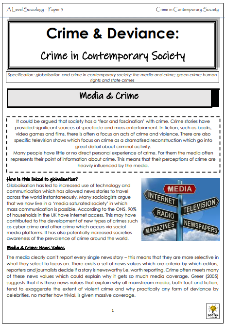 AQA A level Sociology - Crime and Deviance - Media & Crime | Teaching ...
