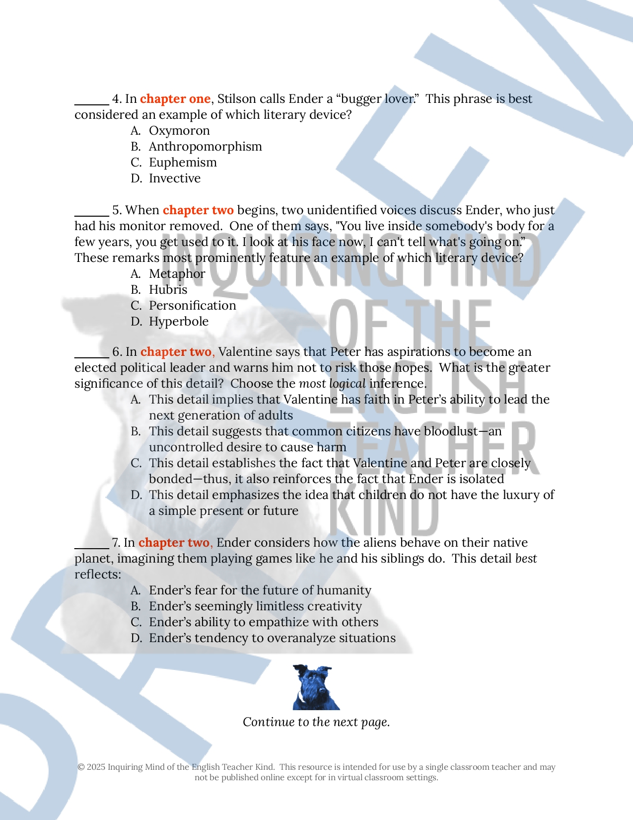 Ender's Game Chapters 1 and 2 Close Reading Analysis Worksheet ...