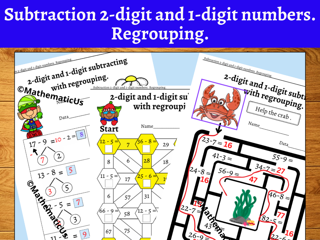 Subtraction 2-Digit and 1-Digit Numbers with Regrouping | Making 10 ...
