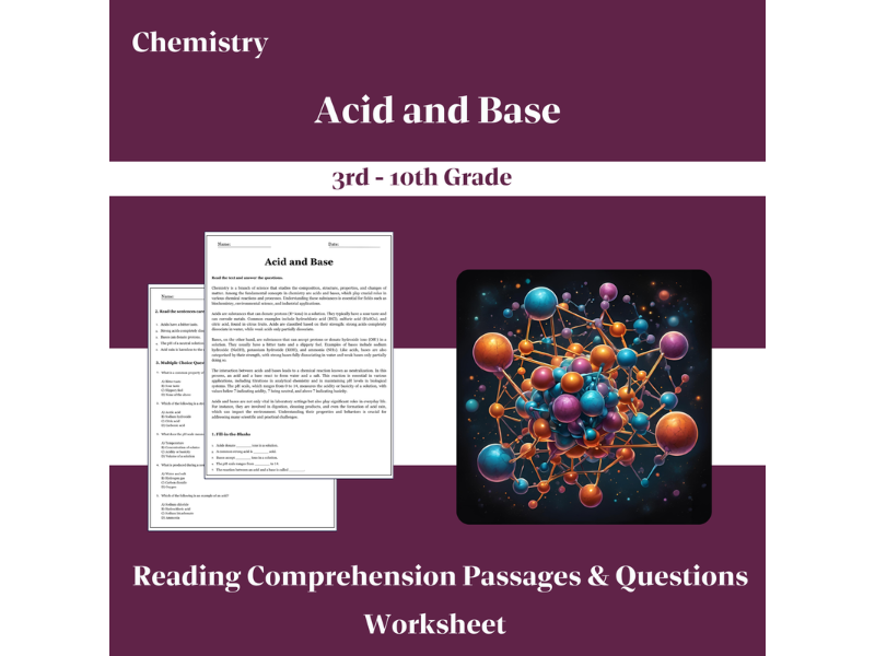 Acid and Base Reading Comprehension Passages & Questions Worksheets ...