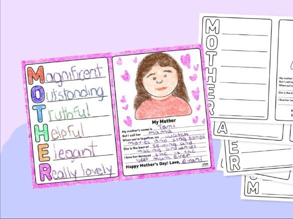 Mother's Day acrostic poem worksheets | Teaching Resources
