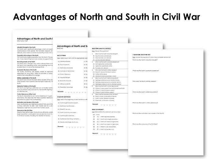 Advantages of North and South in Civil War | Teaching Resources