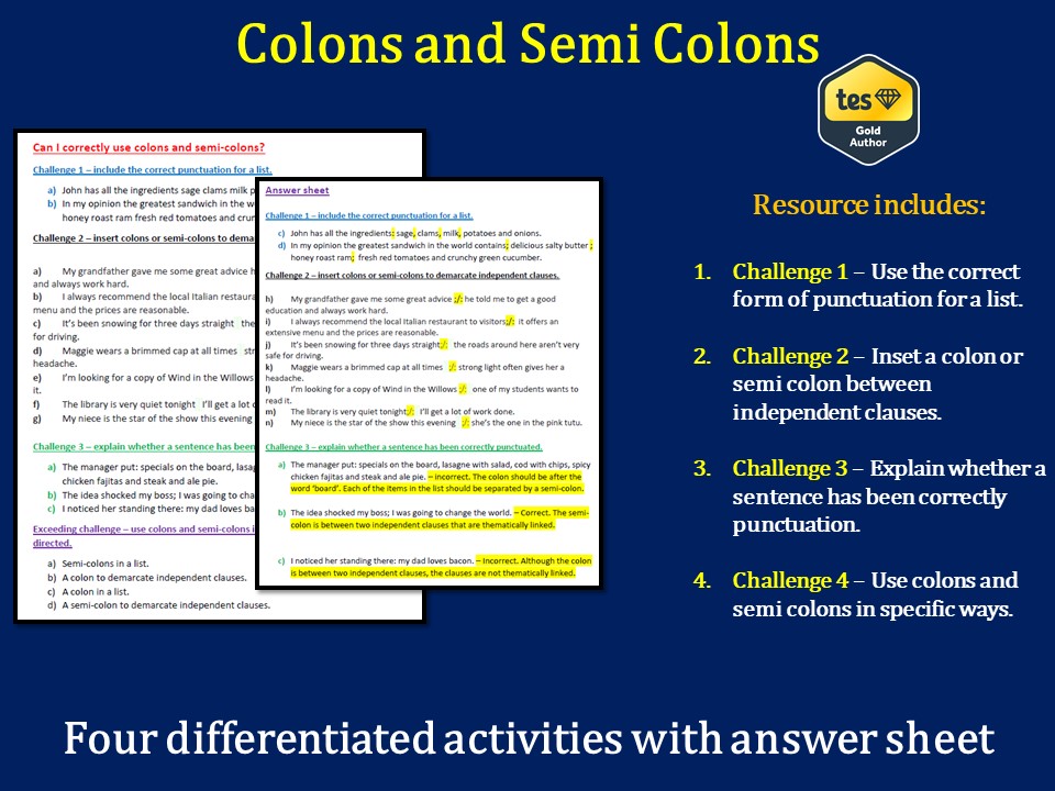 KS2/KS3 Colons and Semi Colons (Differentiated) - Including answer ...