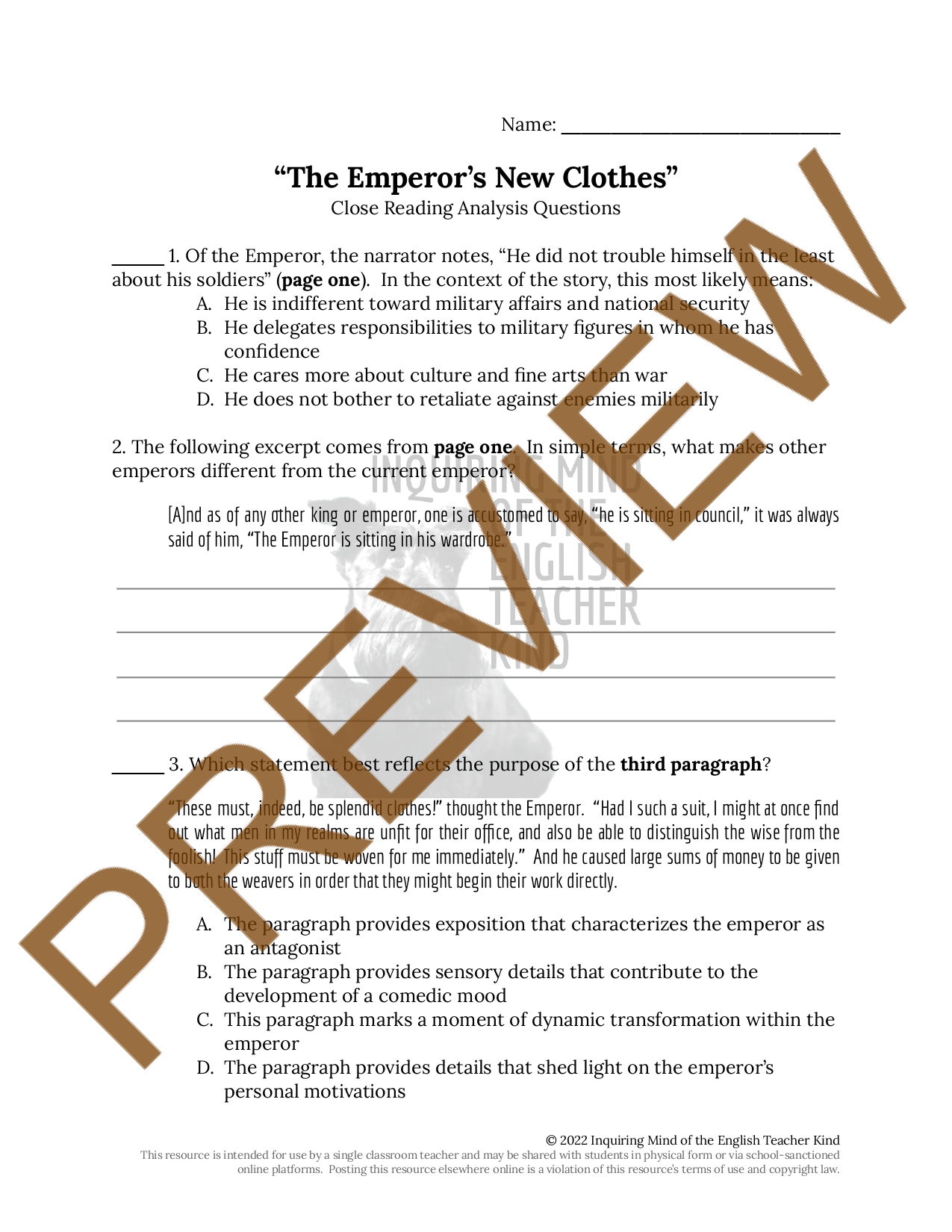 “The Emperor’s New Clothes” by Hans Christian Andersen Close Reading ...