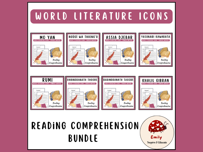 World Literature Icons: Famous Writers Reading Comprehension Passages ...