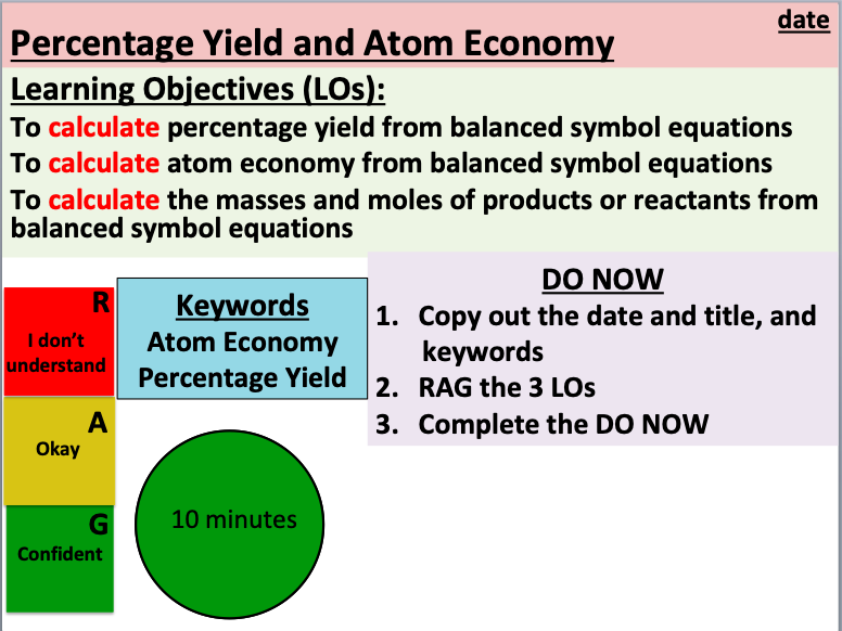 GCSE Chemistry: Percentage Yield and Atom Economy | Teaching Resources