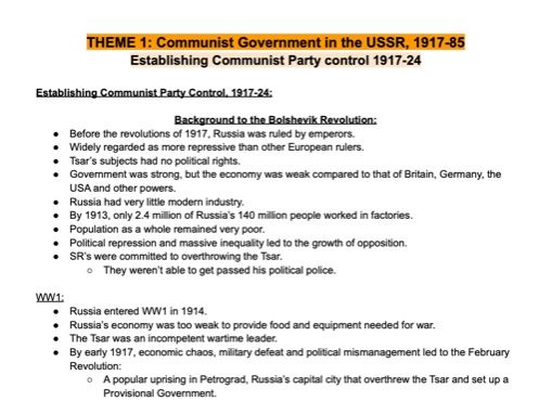 History Russia: Lenin to Yeltsin 1917-91 Detailed Notes (Edexcel A ...