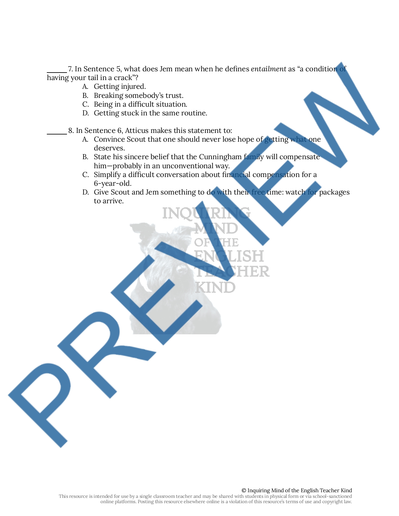 To Kill a Mockingbird Chapter 2 Close Reading Worksheet | Teaching ...