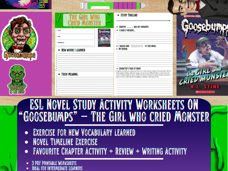 ESL Novel Study Worksheets - The Girl who cried monster - Goosebumps ...