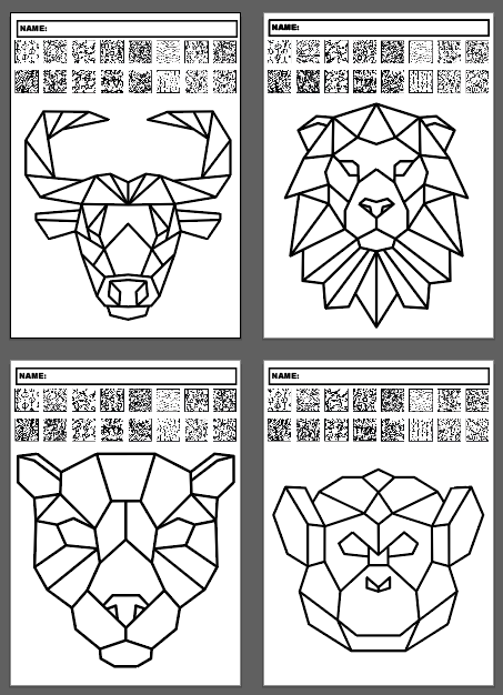 Animal- Geometric zentangle worksheets | Teaching Resources