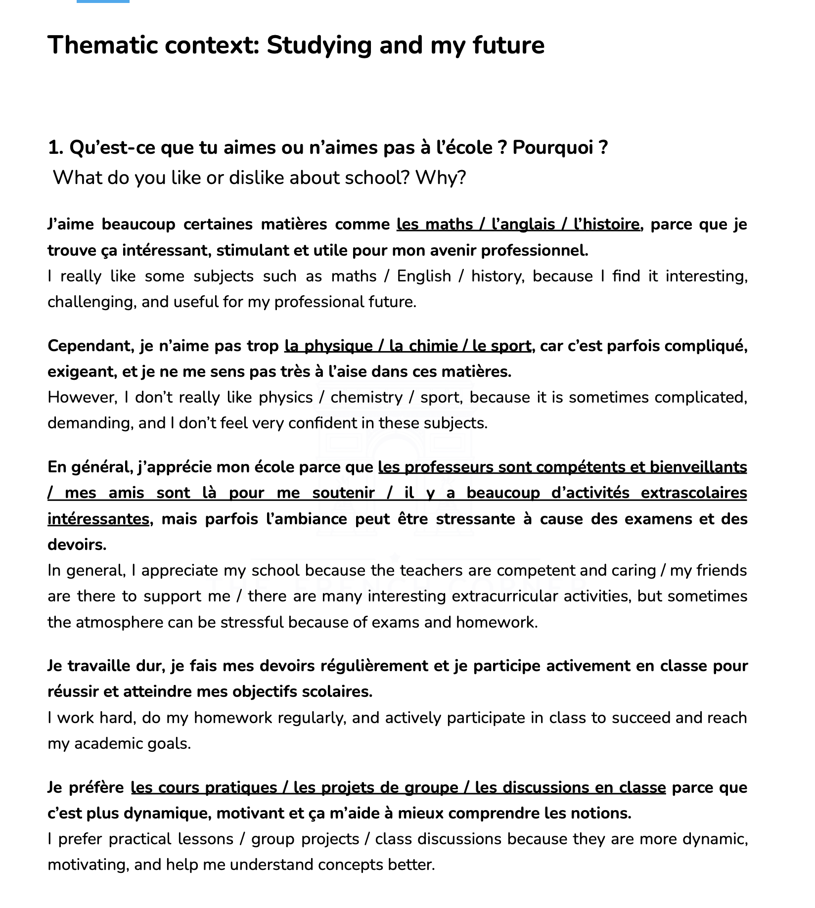 FREE 2026 Pearson Edexcel GCSE French Higher Speaking Studying and my ...