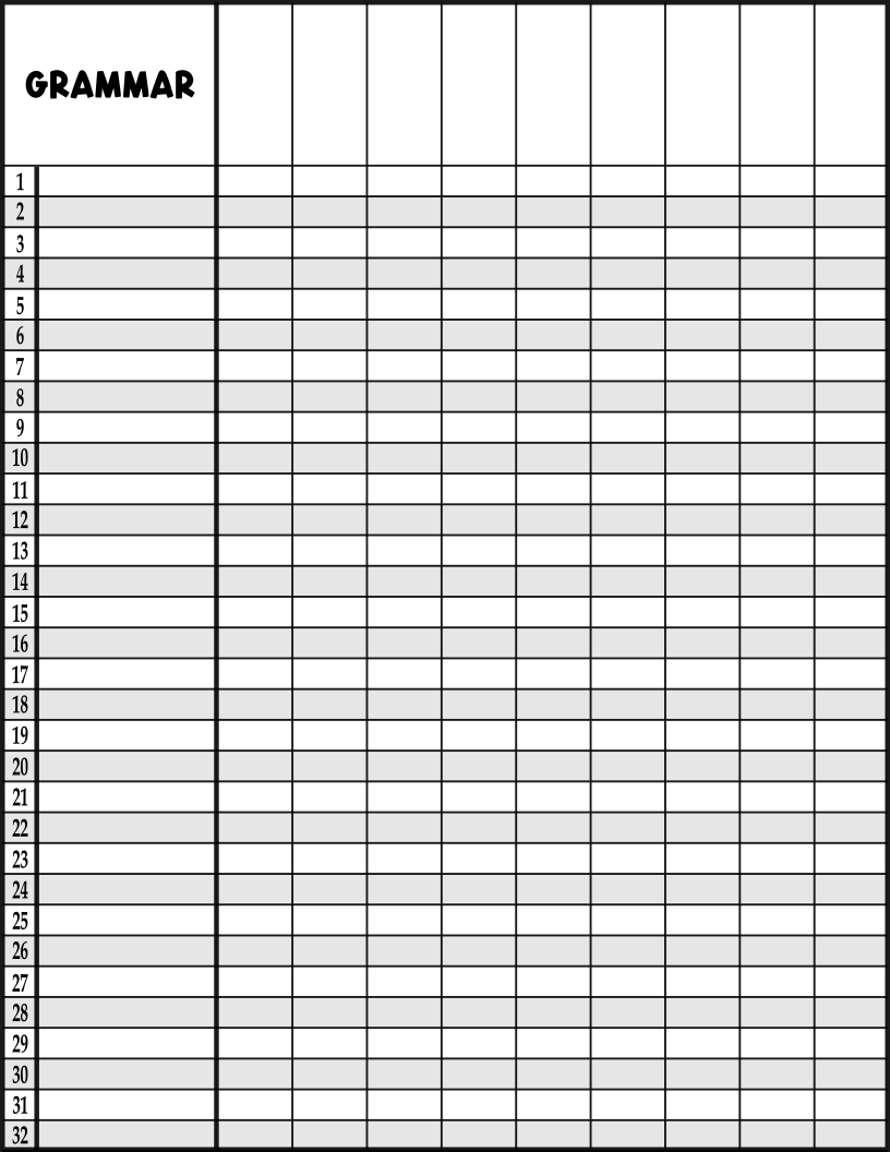 Blank Teacher Gradebook Template Printable