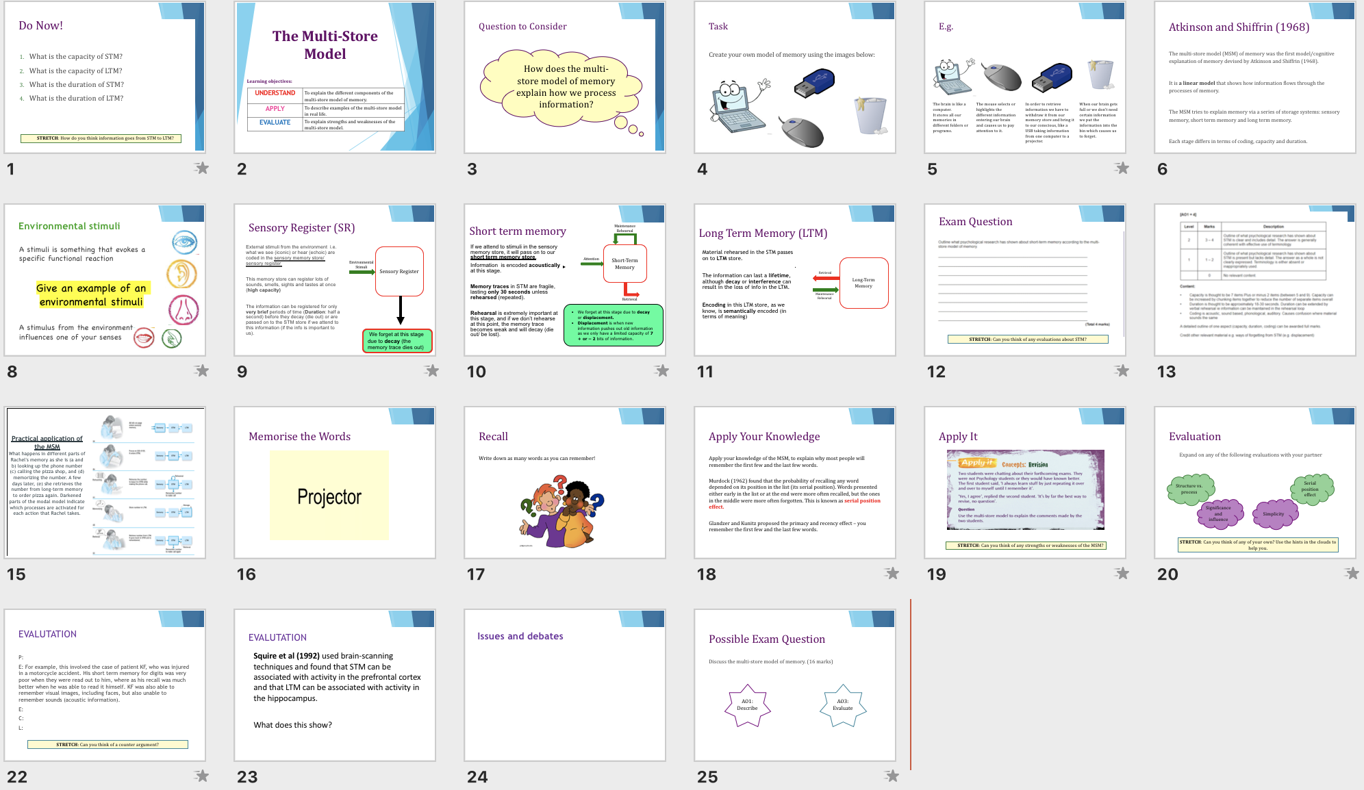 Memory - Multi Store Model of Memory (MSM) - Booklet included ...