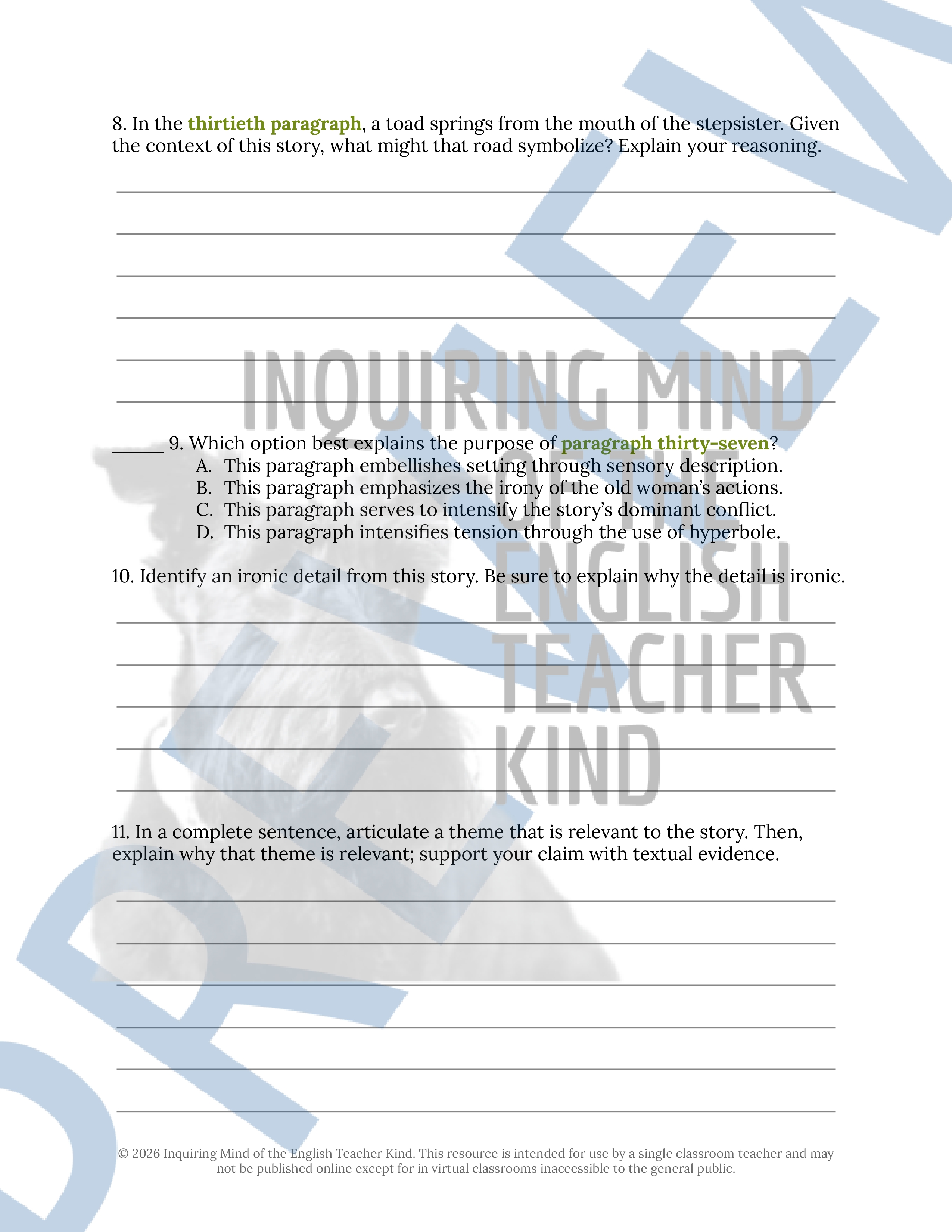 "The Three Little Men in the Wood" Close Reading Analysis Worksheet ...