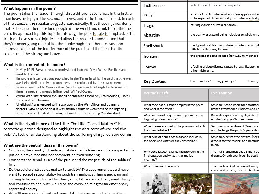 WW1 Poetry Knowledge Organiser | Teaching Resources