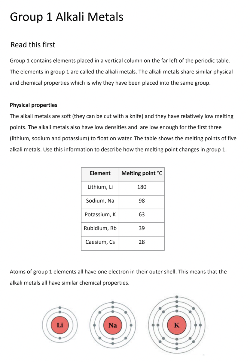 AQA GCSE 5.1.2.5 Group 1 Alkali Metals | Teaching Resources