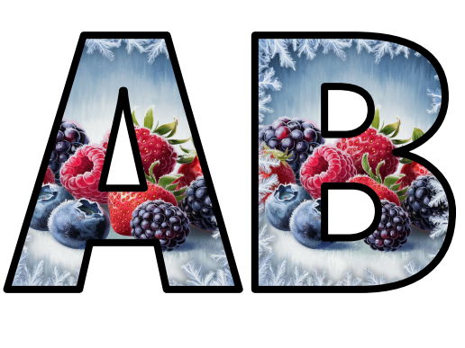 Frozen Berries Healthy Fruit Icy Lettering Set Display Title Letters ...
