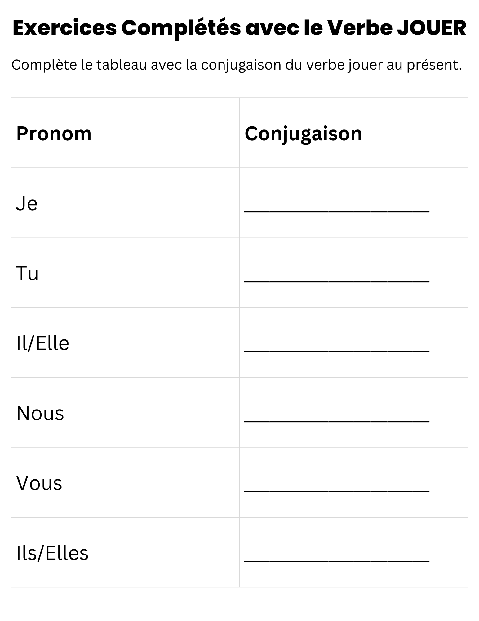 Jouer French verb worksheet | Teaching Resources