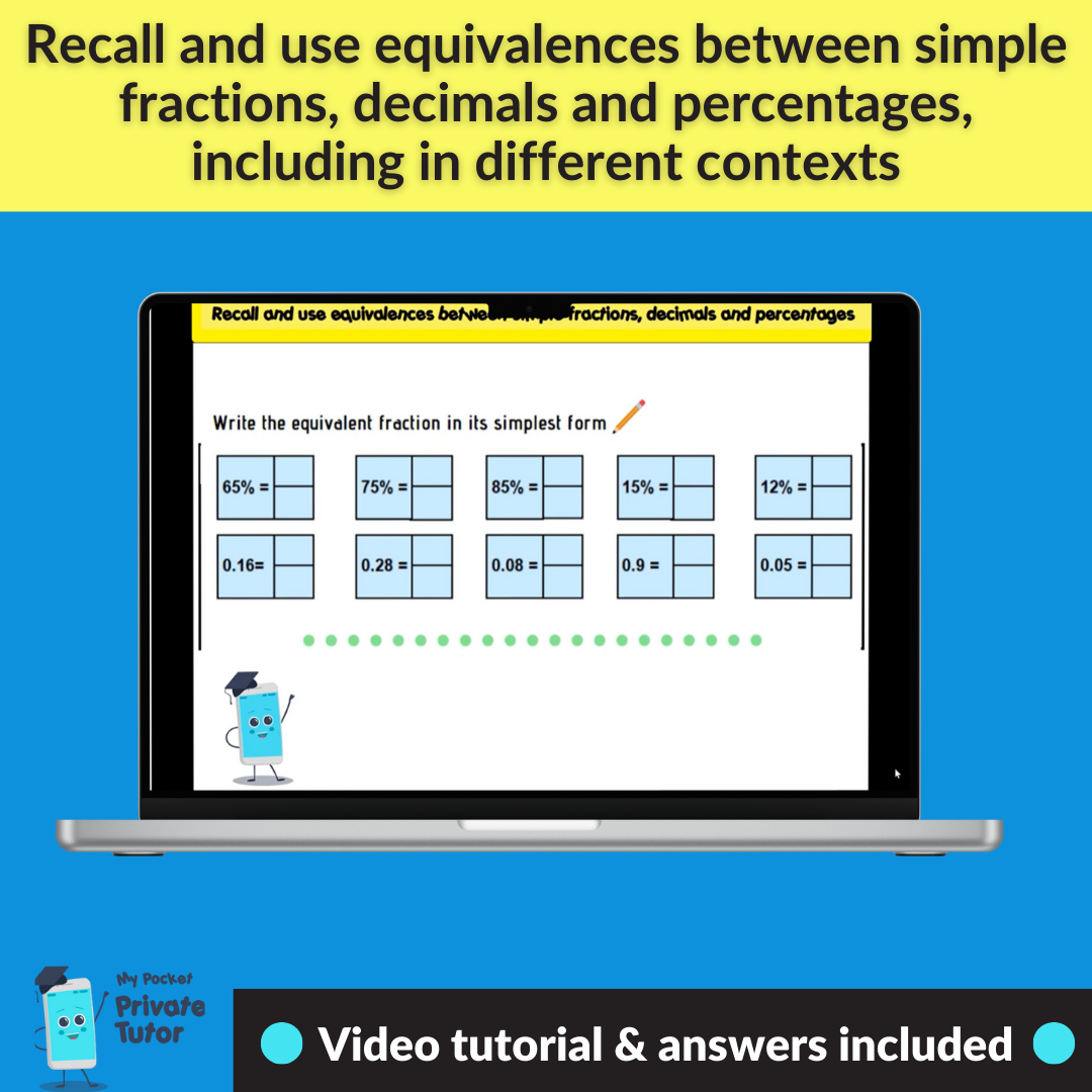 Recall and use equivalences between fractions decimals and percentages ...