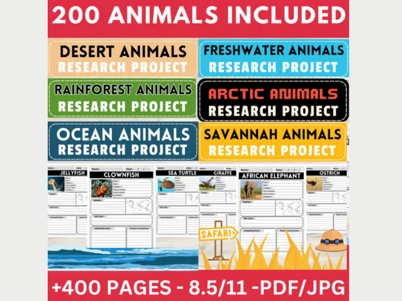 200 Animals Research Project Templates Bundle | Informational Report ...