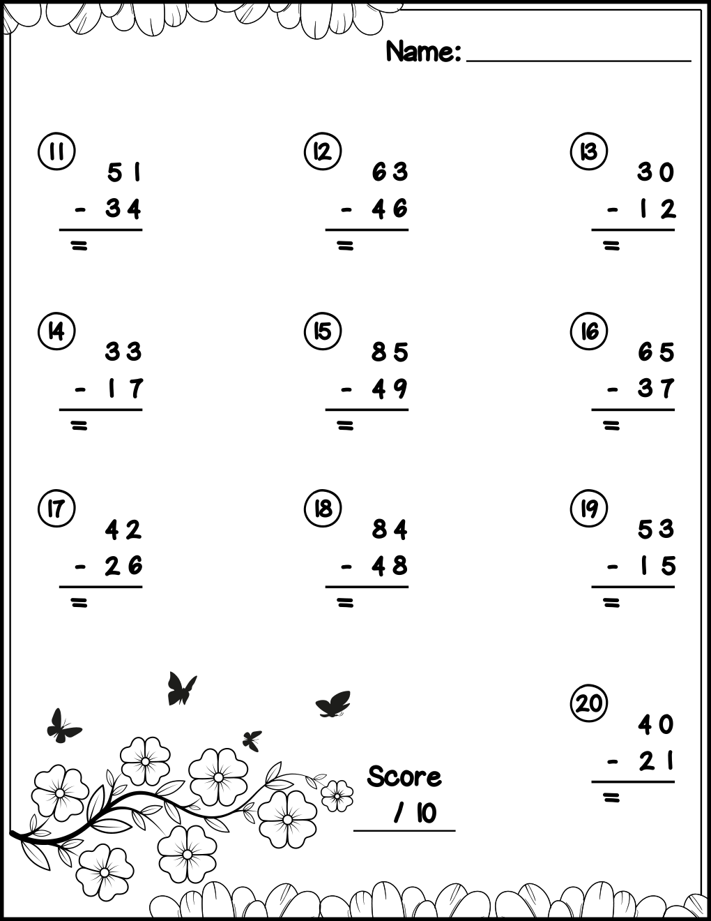 Spring Subtraction With Regrouping Worksheets