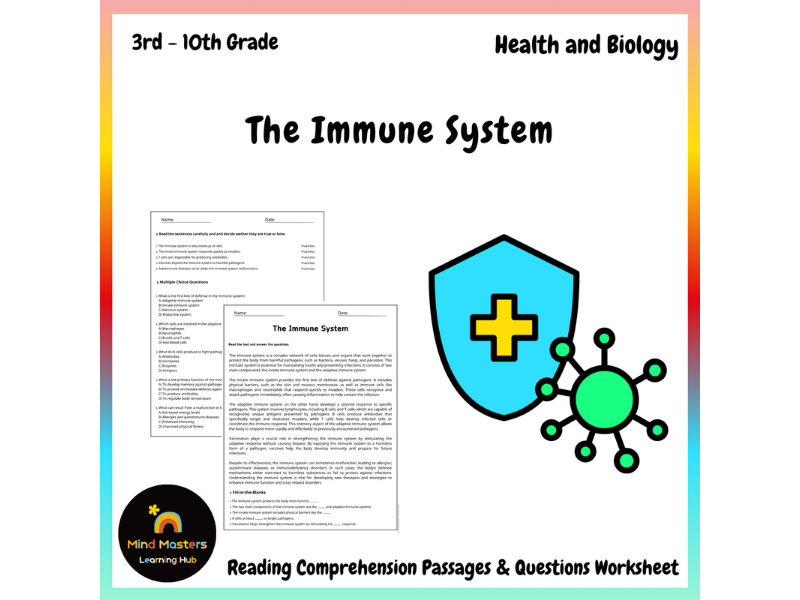The Immune System Reading Comprehension Passages & Questions Worksheets ...