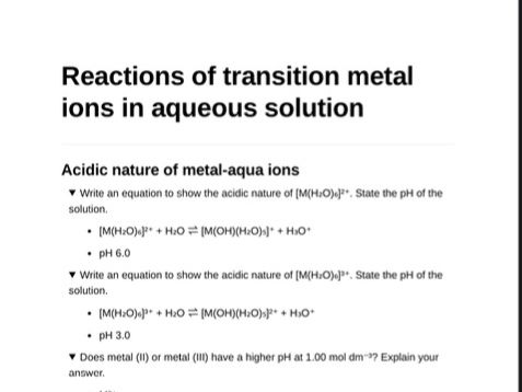 AQA A Level Chemistry Reactions of Transition Metal Ions in Aqueous ...