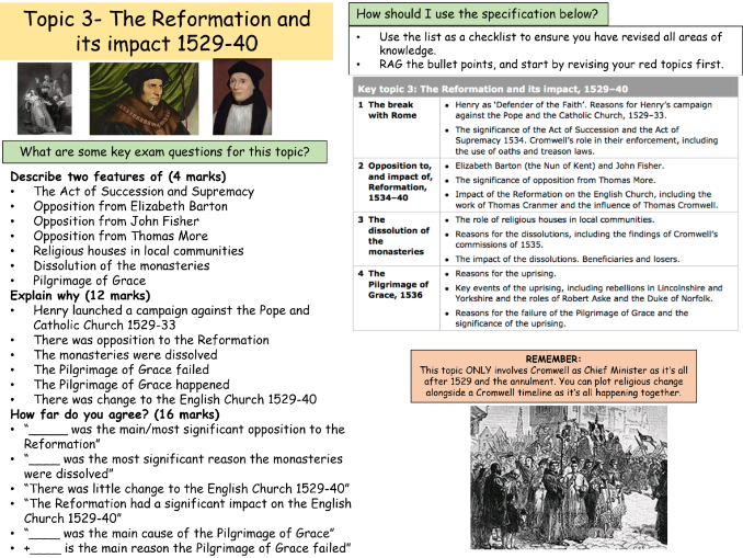 Henry VIII and his Ministers (Edexcel) Question Overview | Teaching ...
