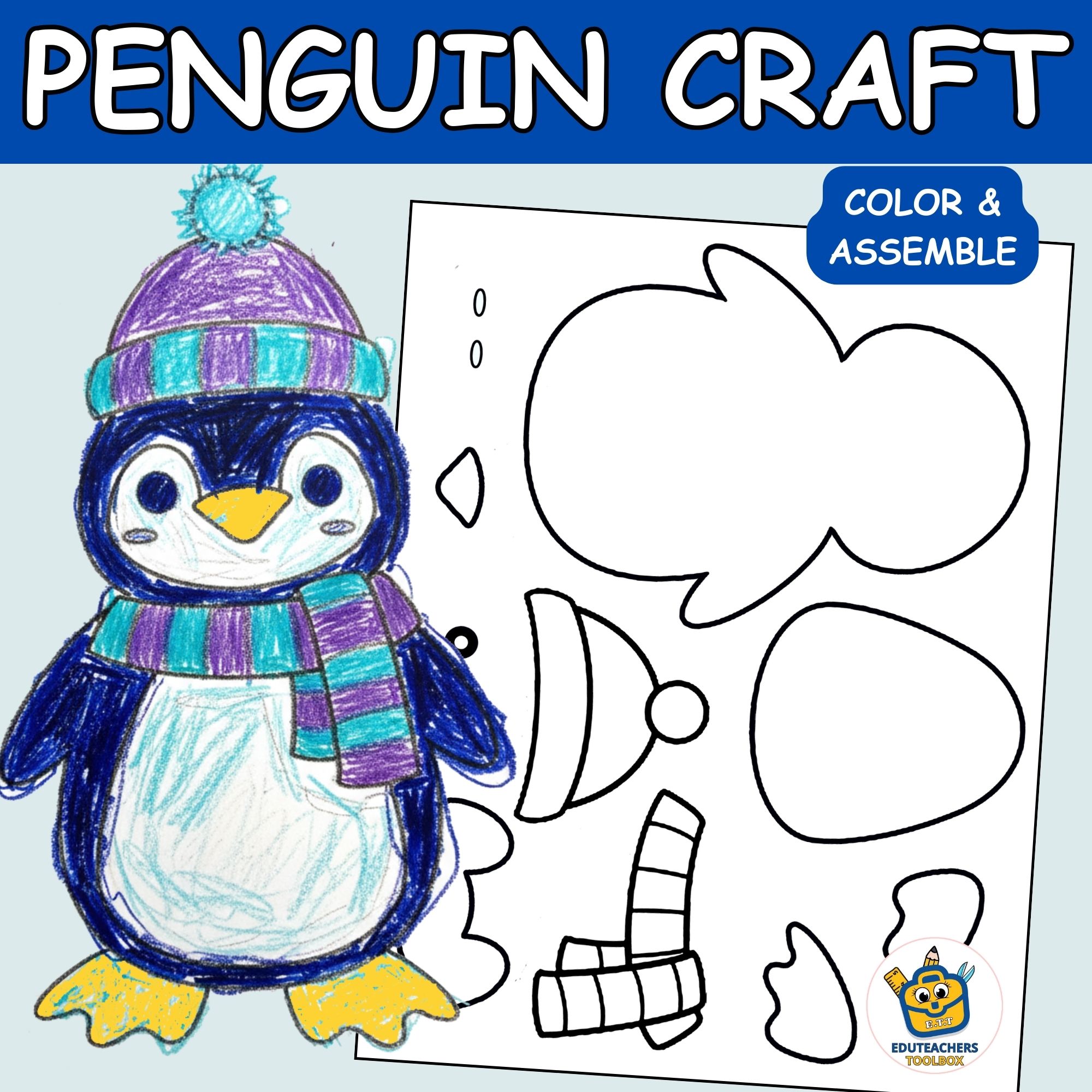 Penguin Craft – Color & Assemble Winter Activity-Cut and Glue Craft ...