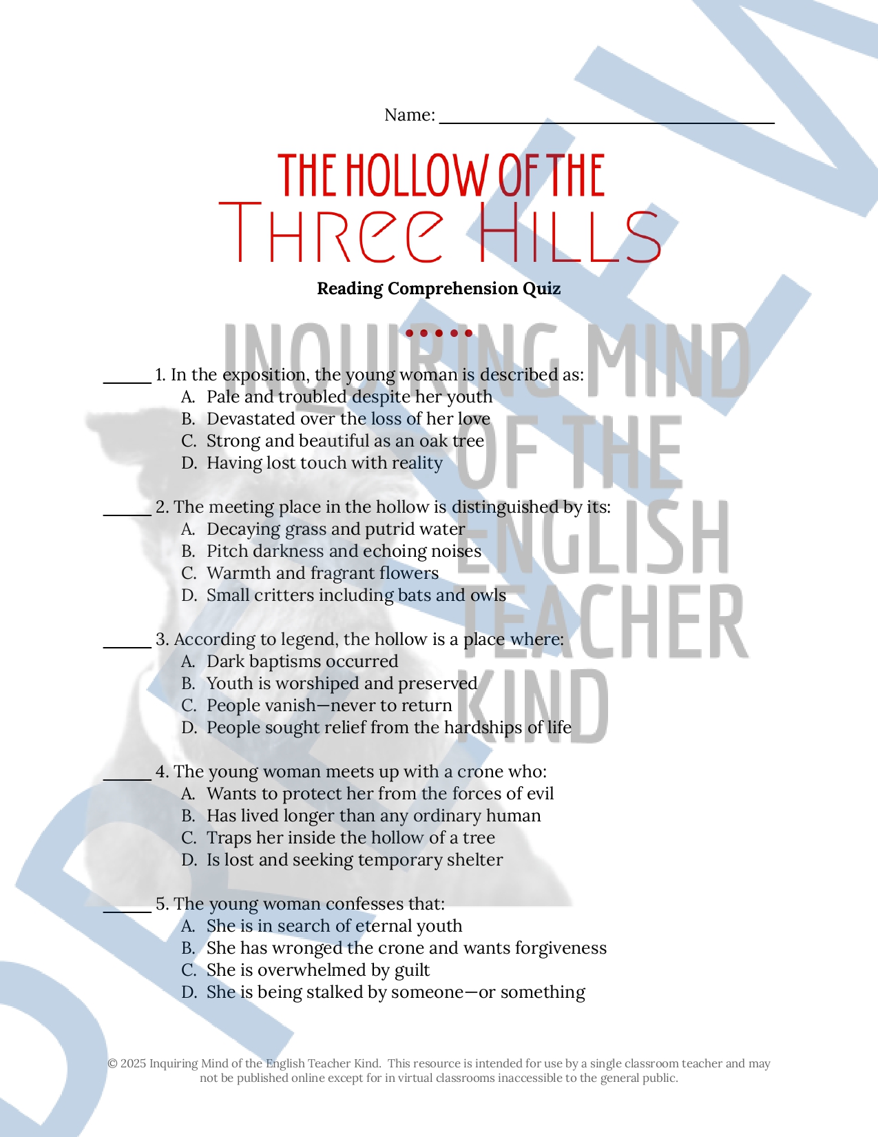 "The Hollow of the Three Hills" by Nathaniel Hawthorne Quiz and Answer ...