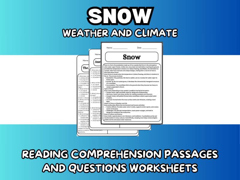 Snow - Weather and Climate Reading Comprehension Passages & Questions ...