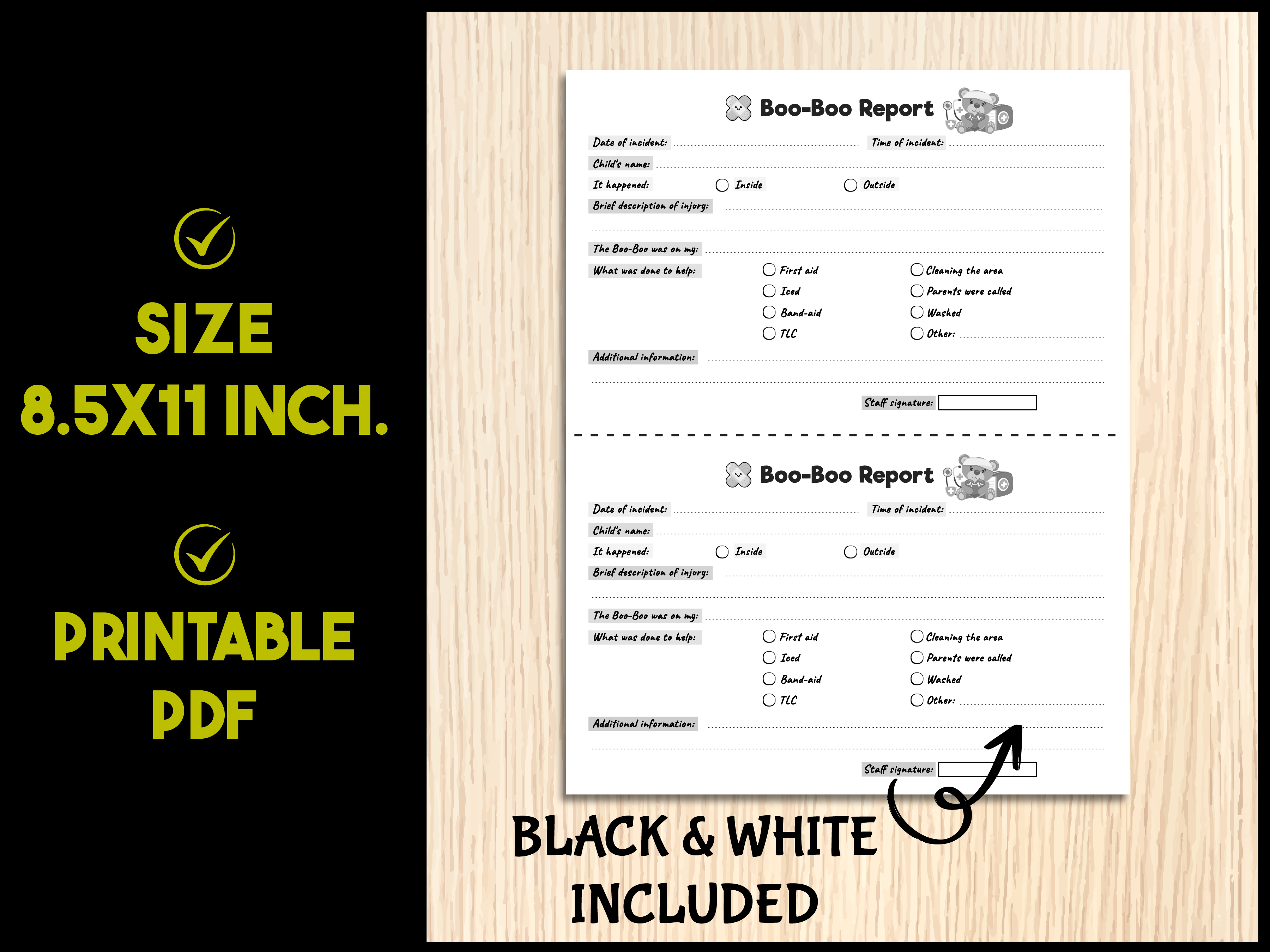 Ouch Report Form | Child Accident/Incident/Injury Report for Daycare ...