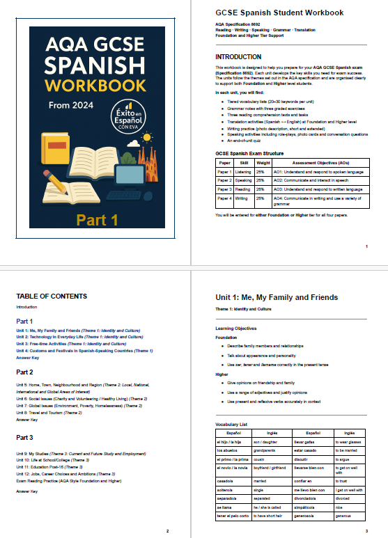 New GCSE Spanish Workbook_Part 1/3_with Answers | Teaching Resources
