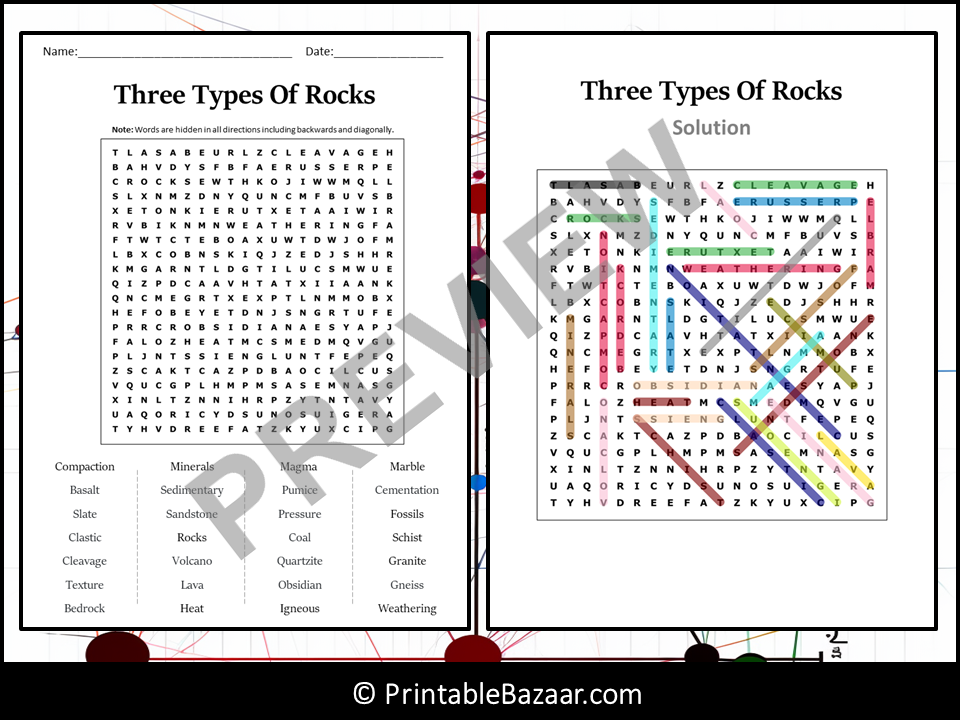 Types Of Rocks Word Search Breast Cancer Awareness Word Search