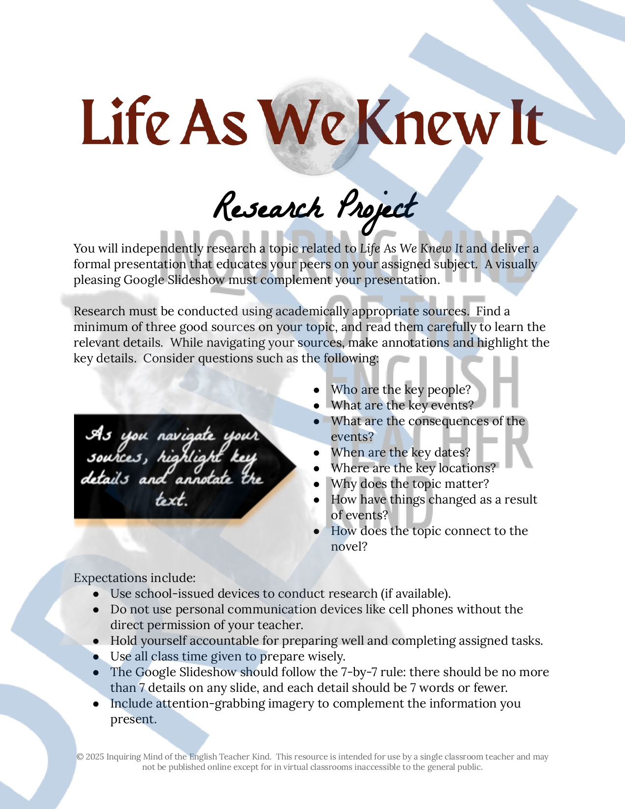 Life As We Knew It by Susan Beth Pfeffer Research Project | Teaching ...