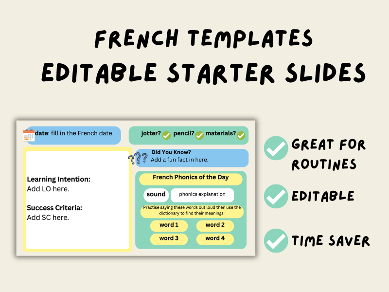 20 French Morning Starter Slides | Teacher Template | Teaching Resources