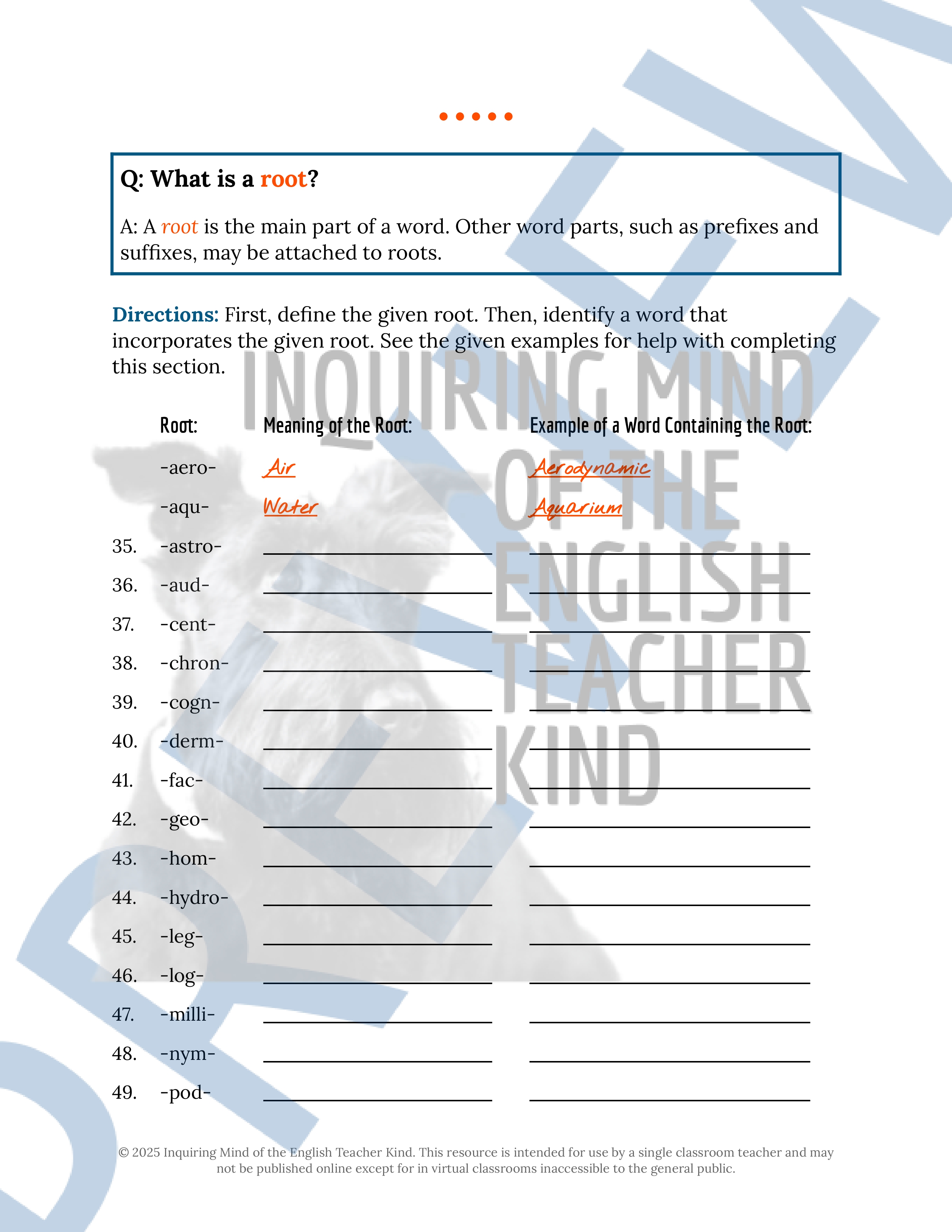 Grammar Review Worksheet on Prefixes, Suffixes, and Roots | Teaching ...