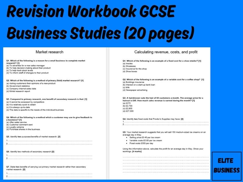 Revision Workbook GCSE Business Studies (20 pages) | Teaching Resources