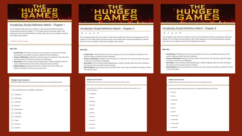 Vocabulary Study/Definition Match - Part 1 in The Hunger Games ...