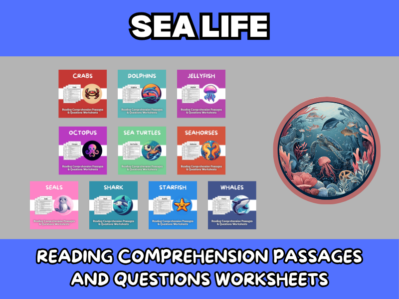 Sea Life Reading Comprehension Passages and Questions Worksheets Bundle ...