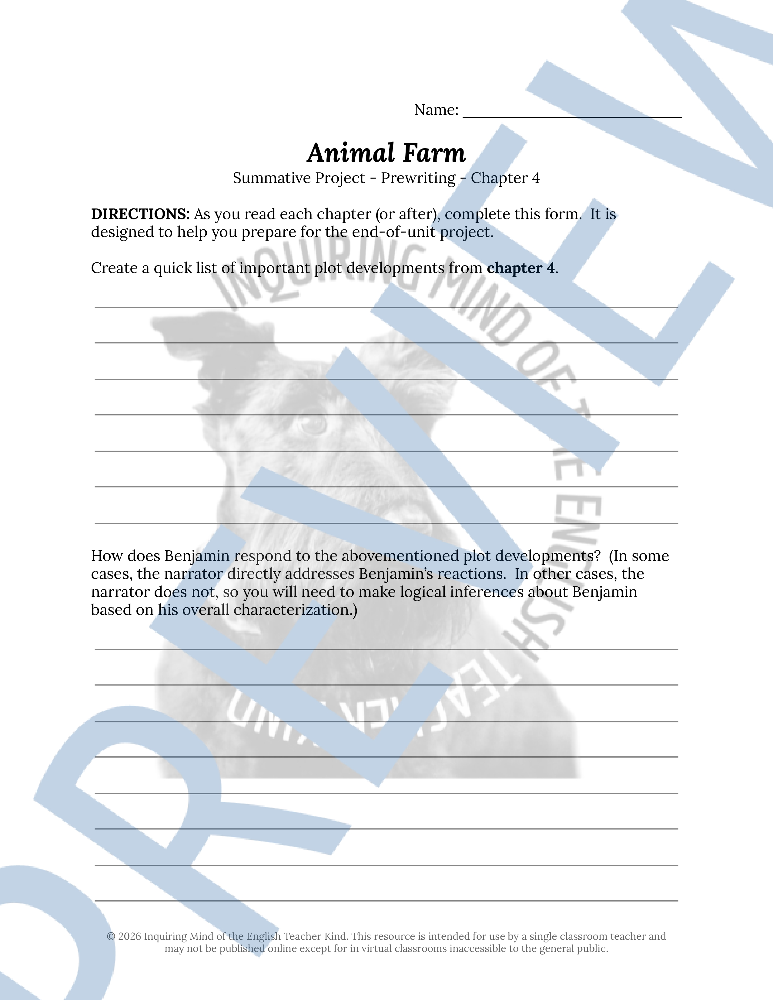 Animal Farm Creative Journal Writing Project | Character Analysis ...