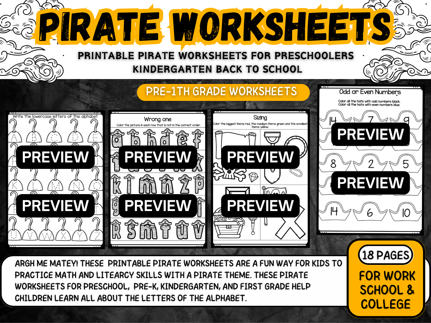 Printable Pirate Worksheets for Preschoolers activities back to school ...