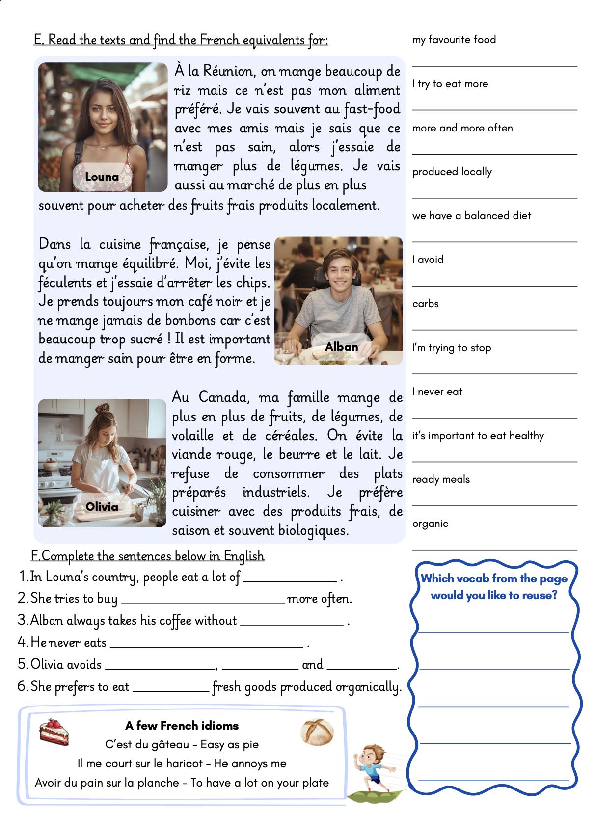 La nourriture - Food and tenses worksheet - GCSE French | Teaching ...