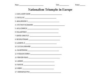 Nationalism Triumphs in Europe Word Scramble for World History ...