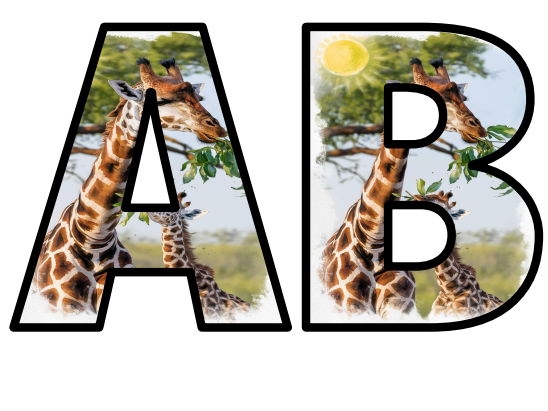 Girraffes Feeding Nature Lettering Set Display Title Letters Numbers ...