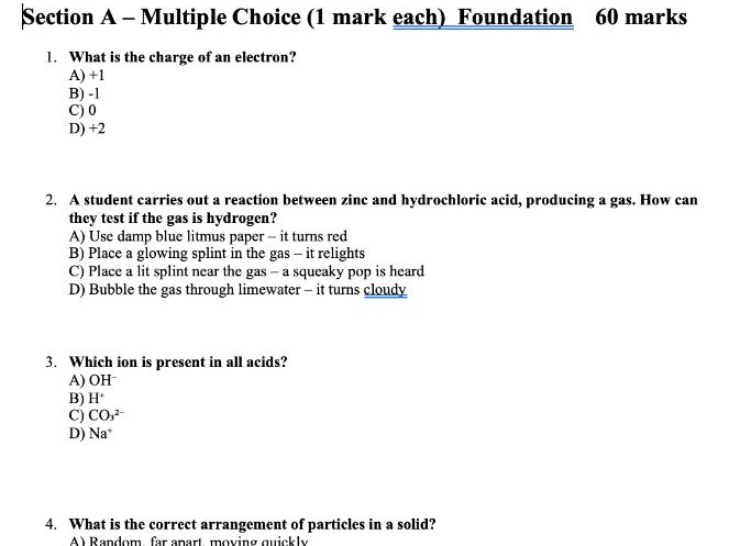 Mock Edexcel Combined Chemistry paper 1 - foundation | Teaching Resources