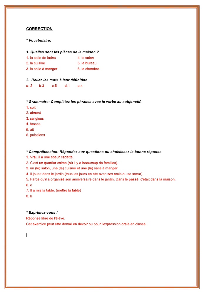 French year 10 or 11 (grade 9 or 10): ma maison (vocabulary, grammar ...