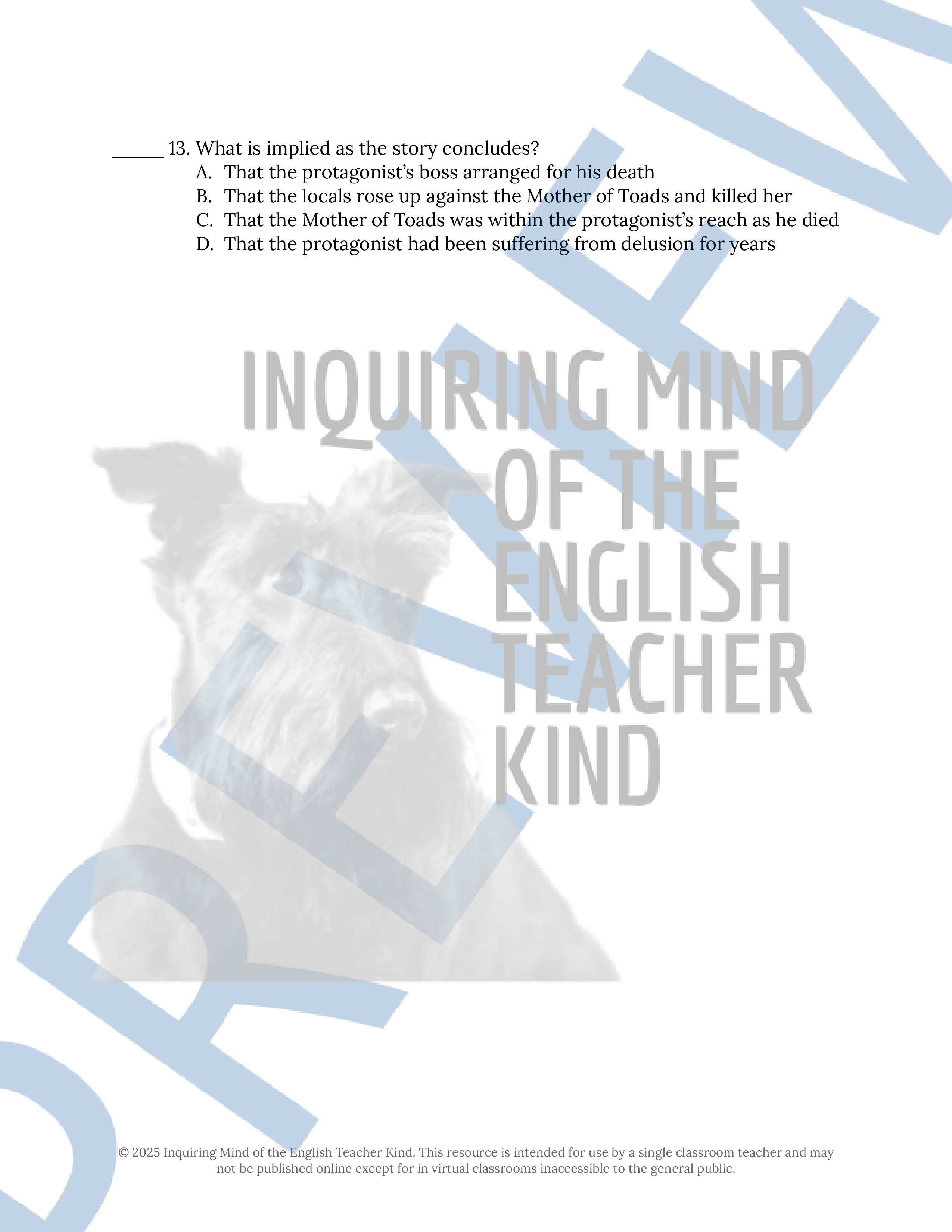 "Mother of Toads" by Clark Ashton Smith Quiz and Answer Key (Halloween ...