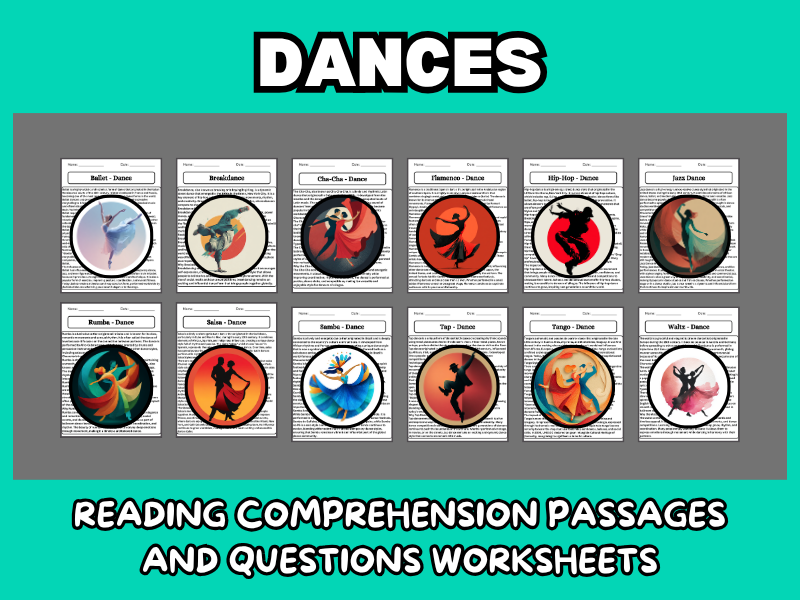 Dances Reading Comprehension Passages and Questions Worksheets Bundle ...